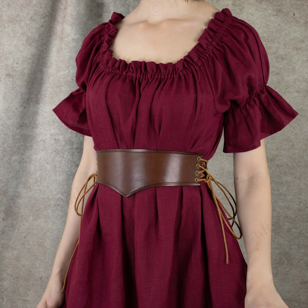 Handmade Burgundy Linen Renaissance Chemise Dress | Dark Red Maroon ...