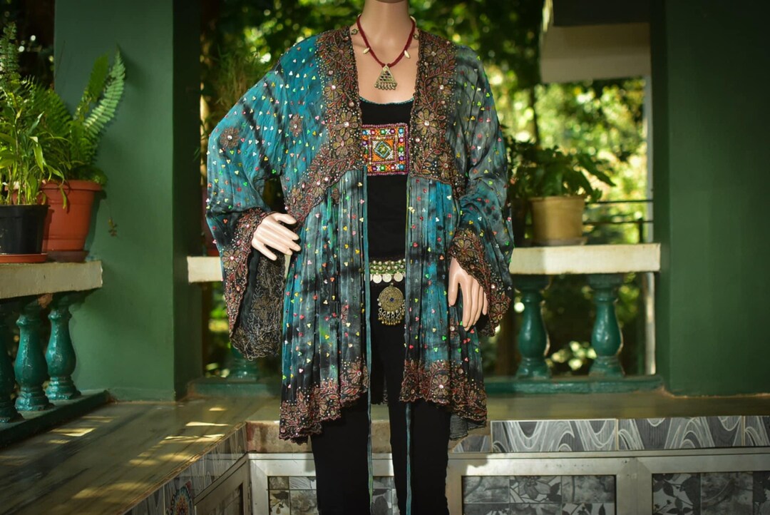 Flared Sleeve Sequinned Wrap Dress • Cover up Jacket • Festival Outfit ...