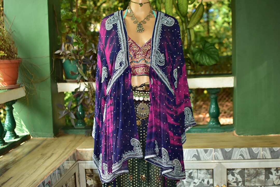Flared Sleeve Sequinned Wrap Dress • Cover up Jacket • Festival Outfit ...