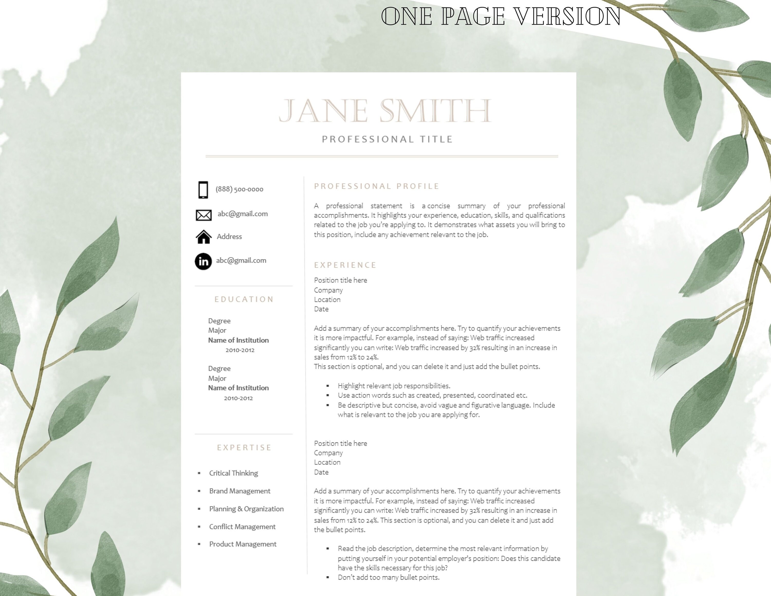 Professional Resume Template Modern Resume Template 1 & 2 Page Resume ...