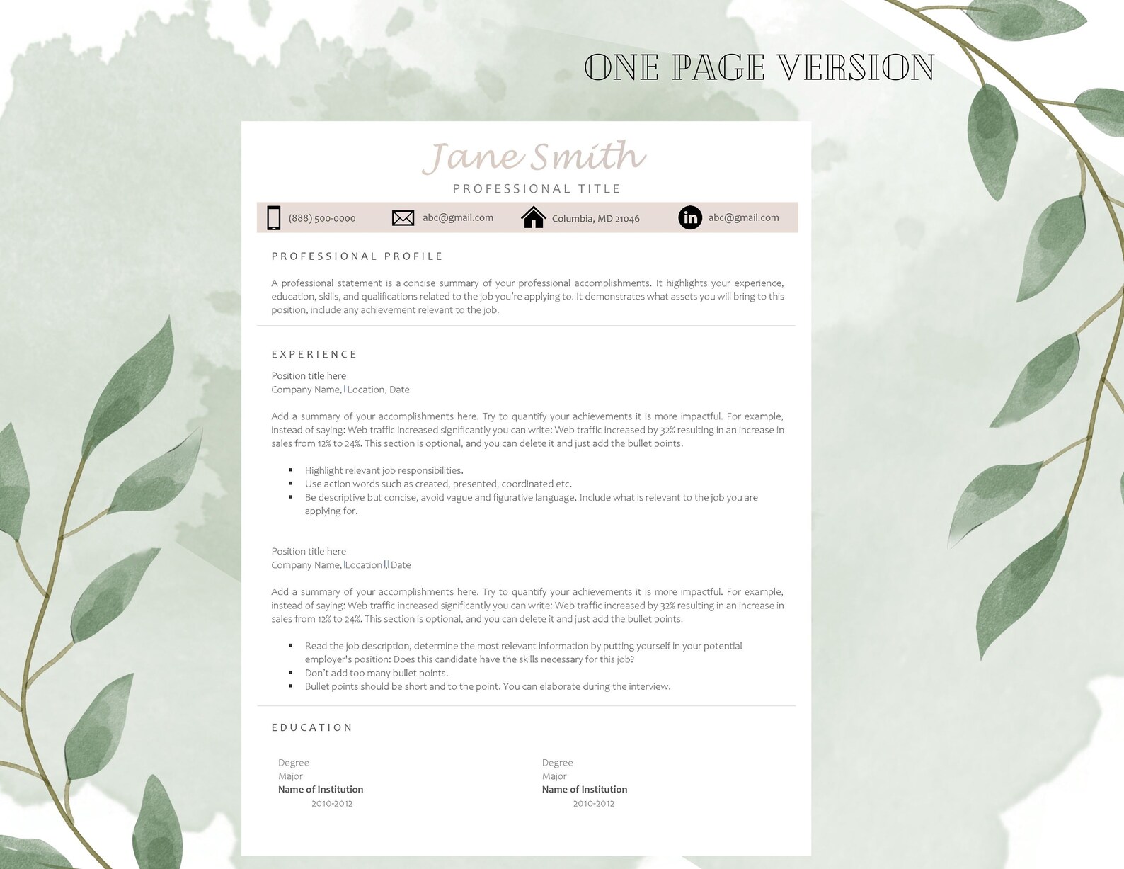 ATS Resume Template | ATS Compatible | Modern Resume Template | 1 & 2 ...