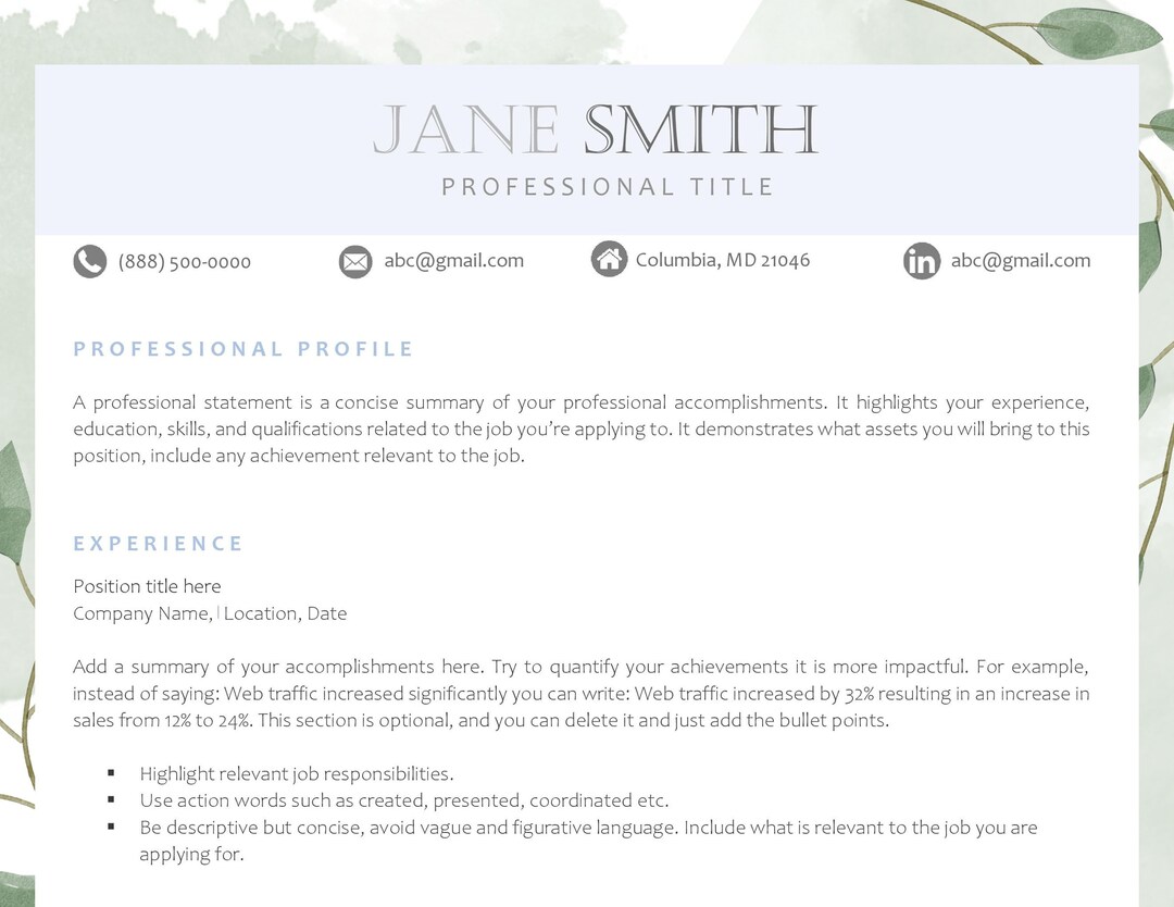 Professional Resume Template | Modern Resume Template | 1 & 2 Page ...