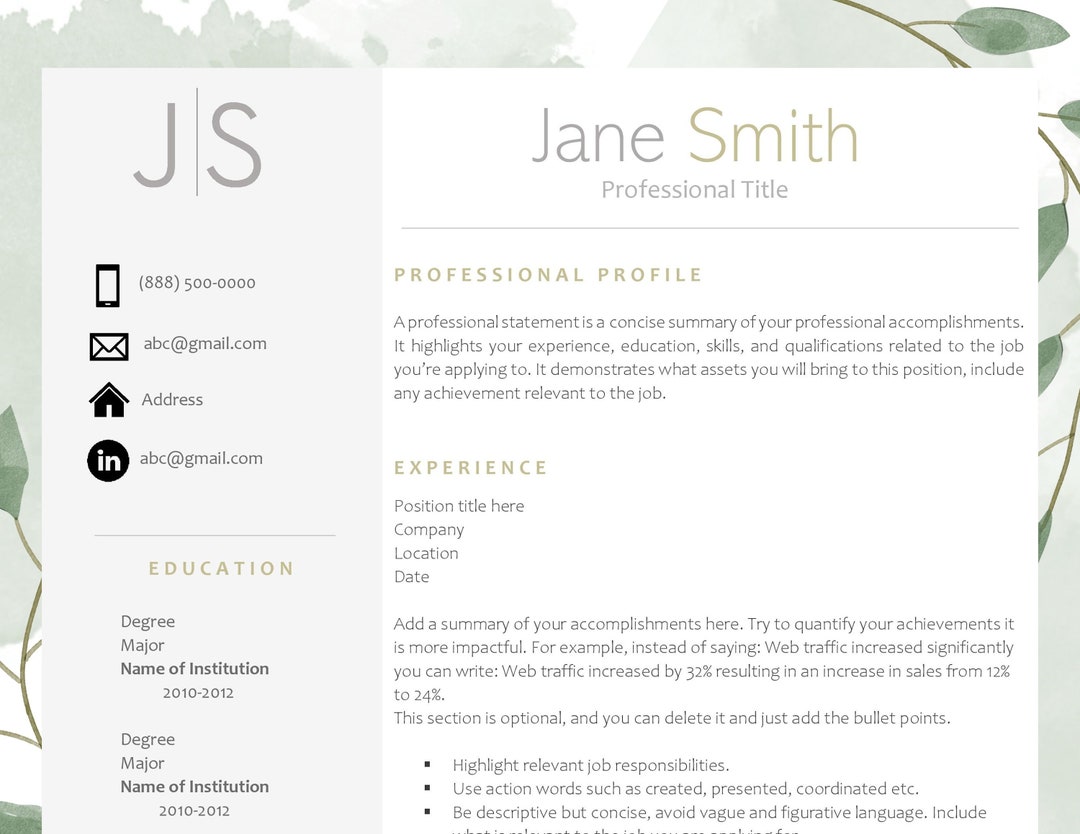 Professional Resume Template | Modern Resume Template | 1 & 2 Page ...