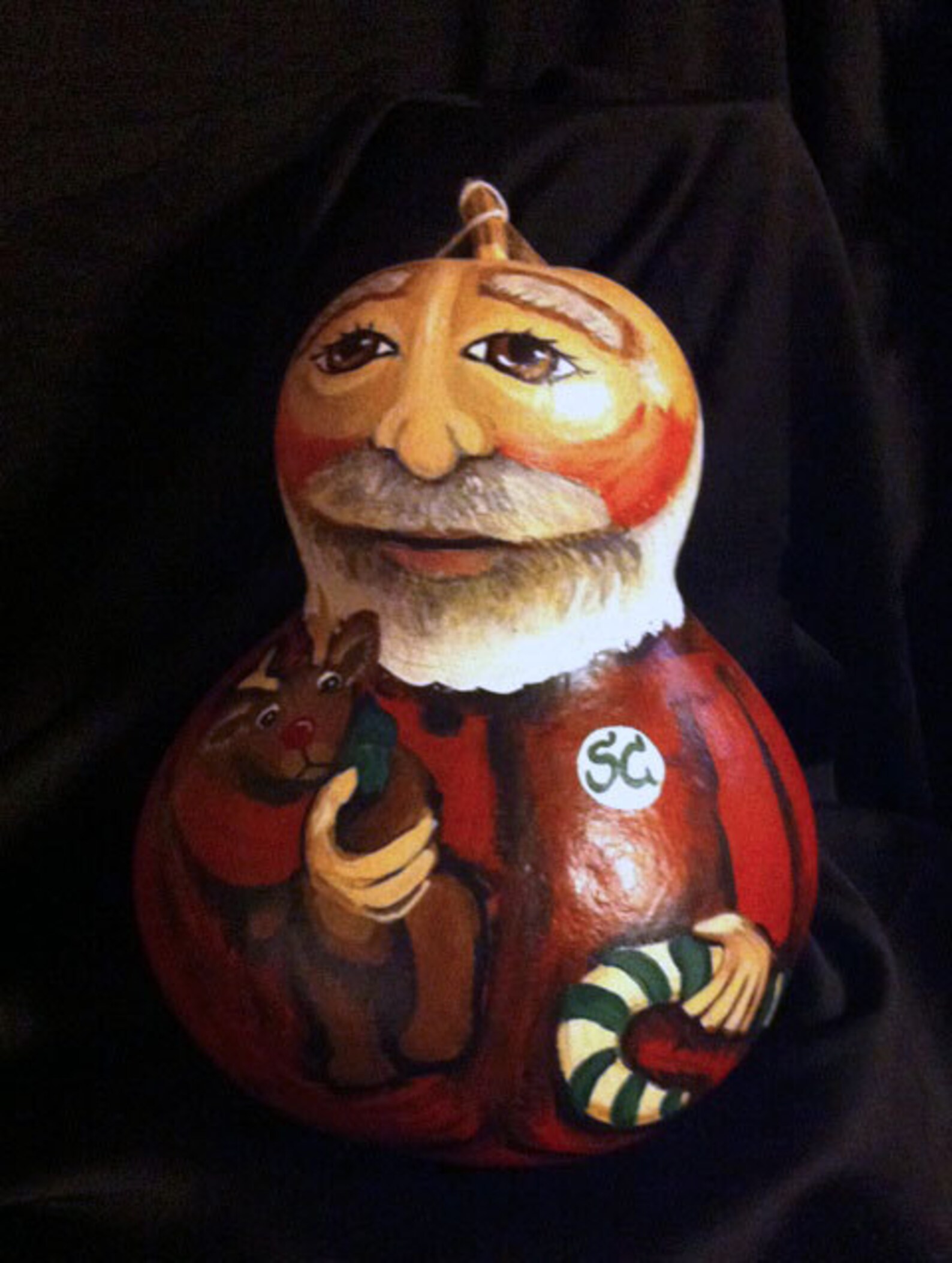 A Big Bald Santa Claus Hand Painted Gourd in his long johns | Etsy