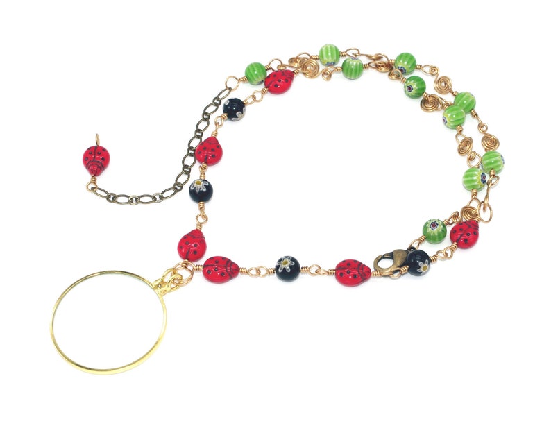 Ladybug Magnifying Glass Necklace, Brass Loupe Pendant Chain, Reading ...