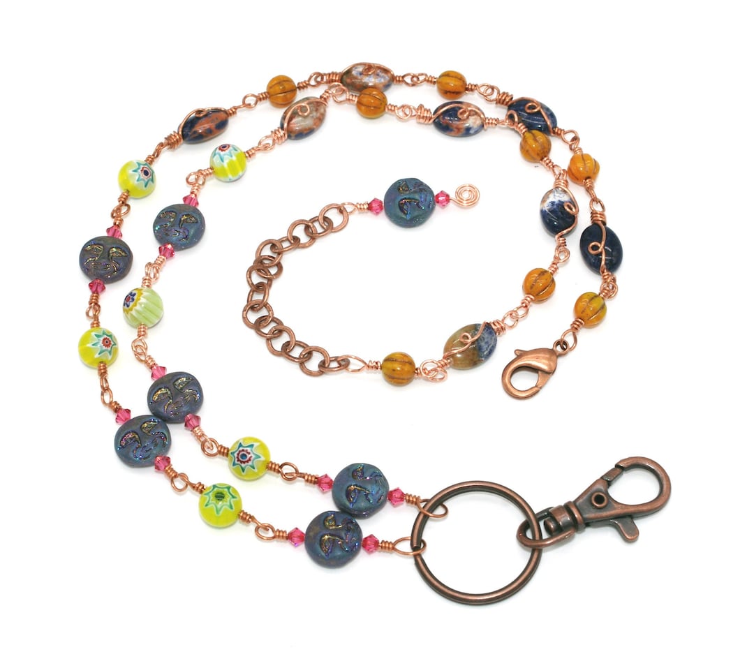 Beaded Badge Necklace, ID Card Lanyard for Work, Gift for Teacher, 29.5 ...