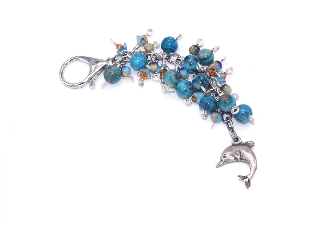 Dolphin Scissor Fob With Gemstones and Crystals, Dangling Purse Charm ...