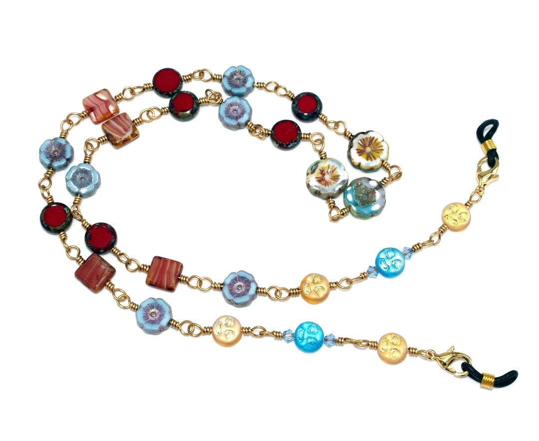 Moon Face Flower Eyeglass Chain Reading Glasses Chain Beaded - Etsy
