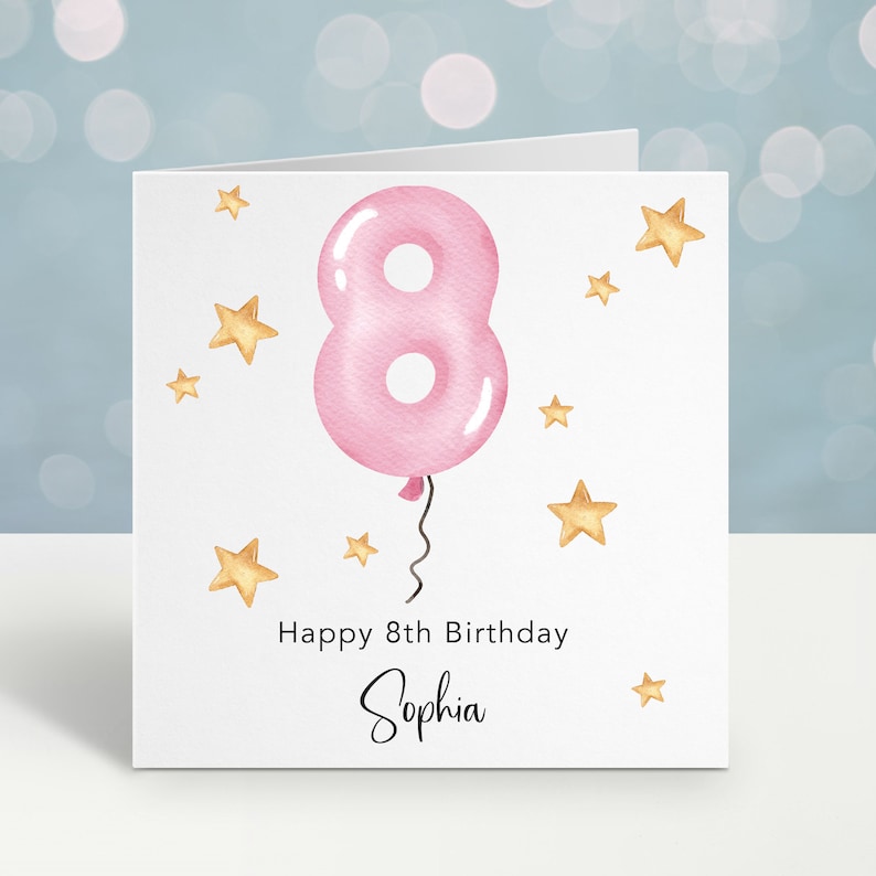 Personalised 8th Birthday Card Custom Name Card Childrens Birthday Card ...