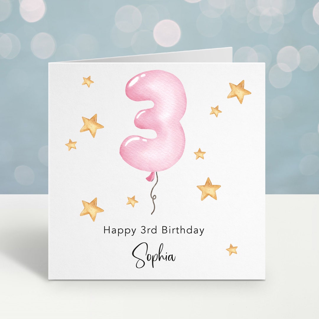 Personalised 3rd Birthday Card Custom Name Card Childrens Birthday Card ...