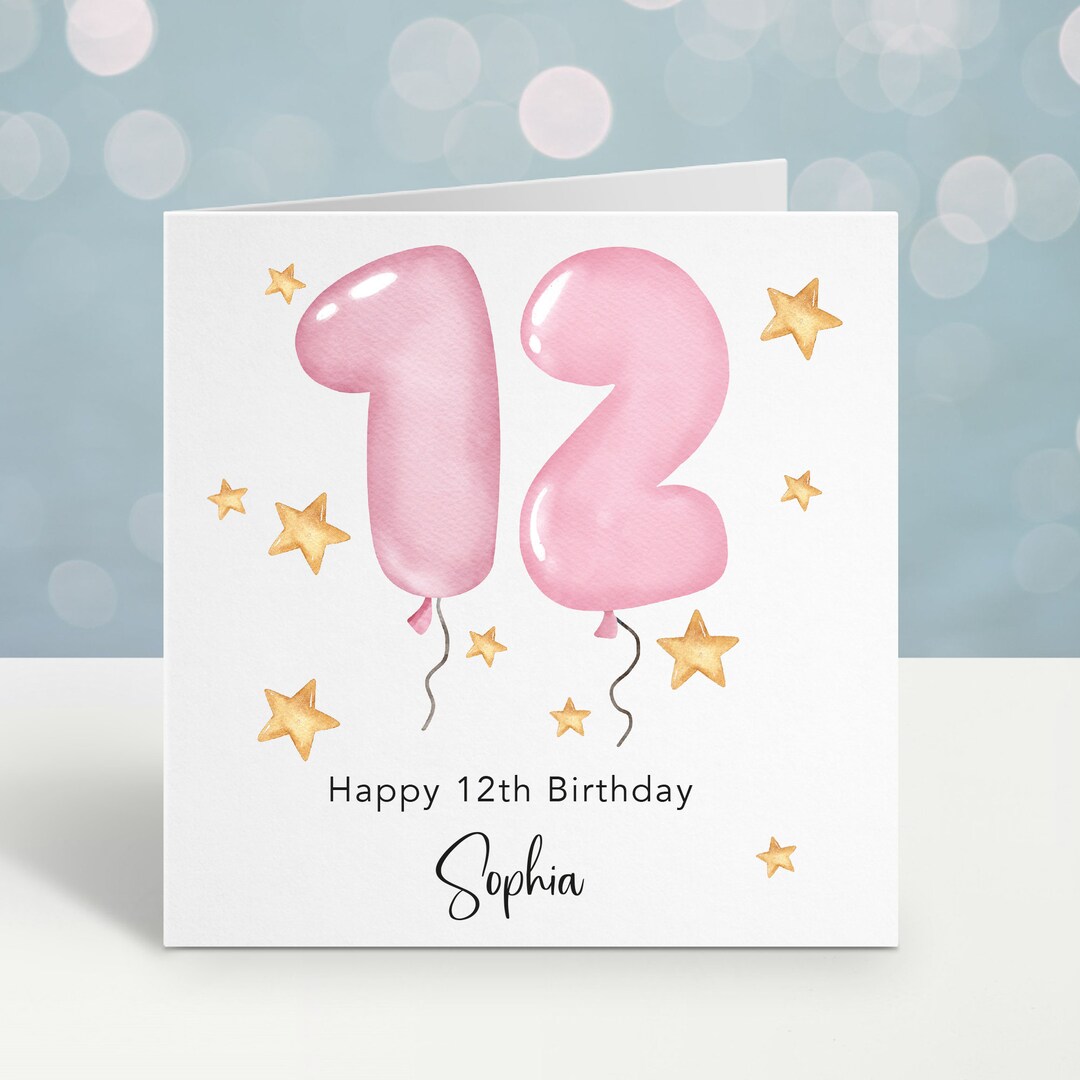 Personalised 12th Birthday Card Custom Name Card Childrens Birthday ...