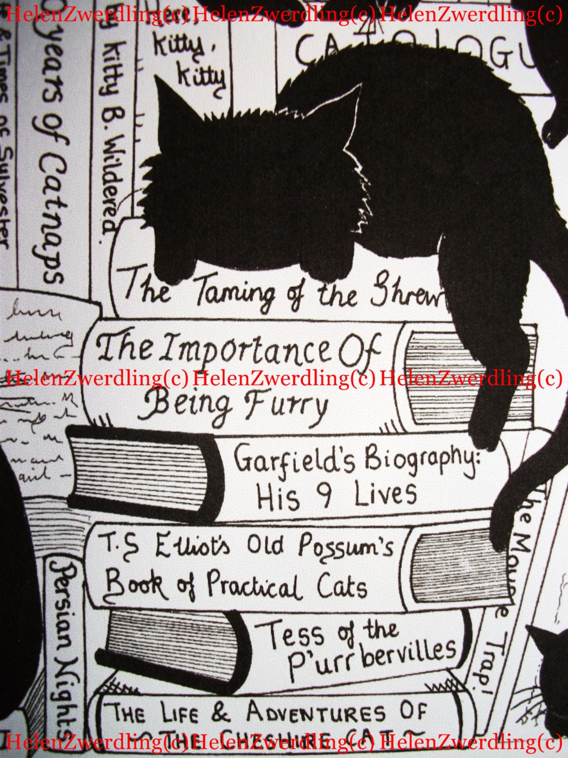 Cat Library ~ A High Quality, Framed Print of an Original Artwork by ...