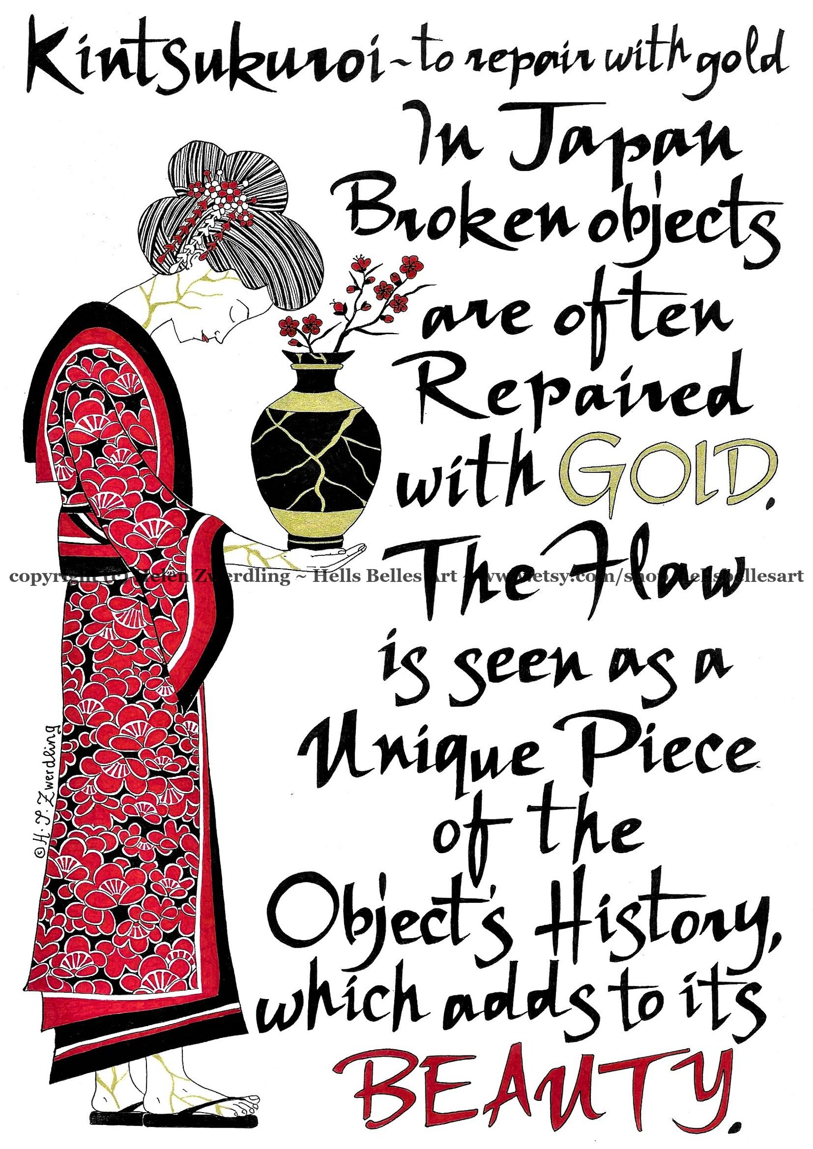 Kintsukuroi a High Quality Signed and Framed A4 Print of an - Etsy