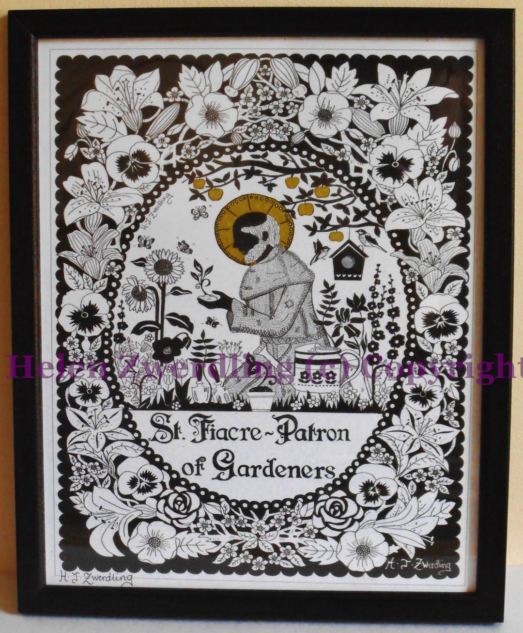 St. Fiacre ~ Patron Saint of Gardeners. A High Quality, Framed Print of ...