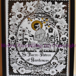 St. Fiacre ~ Patron Saint of Gardeners. A High Quality, Framed Print of ...