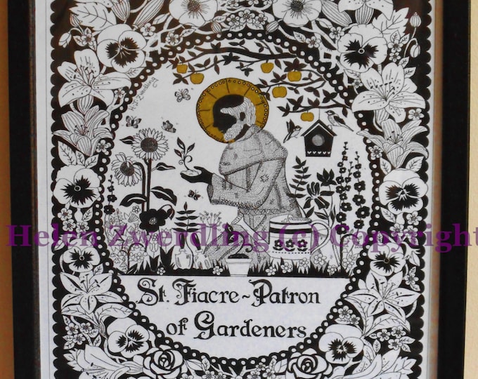 Handmade Statue of St. Fiacre, Patron of Gardeners, With Cat, Dog, Bird ...