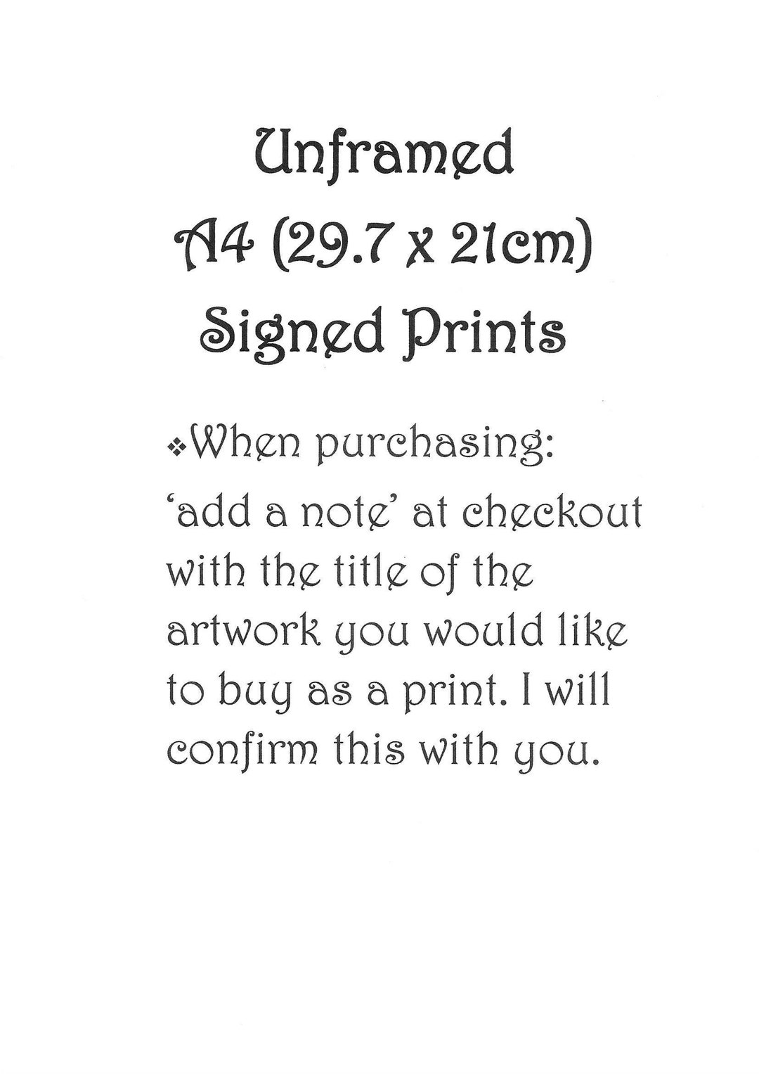 Any Unframed, Signed A4 Print of an Original Artwork of Your Choice ...