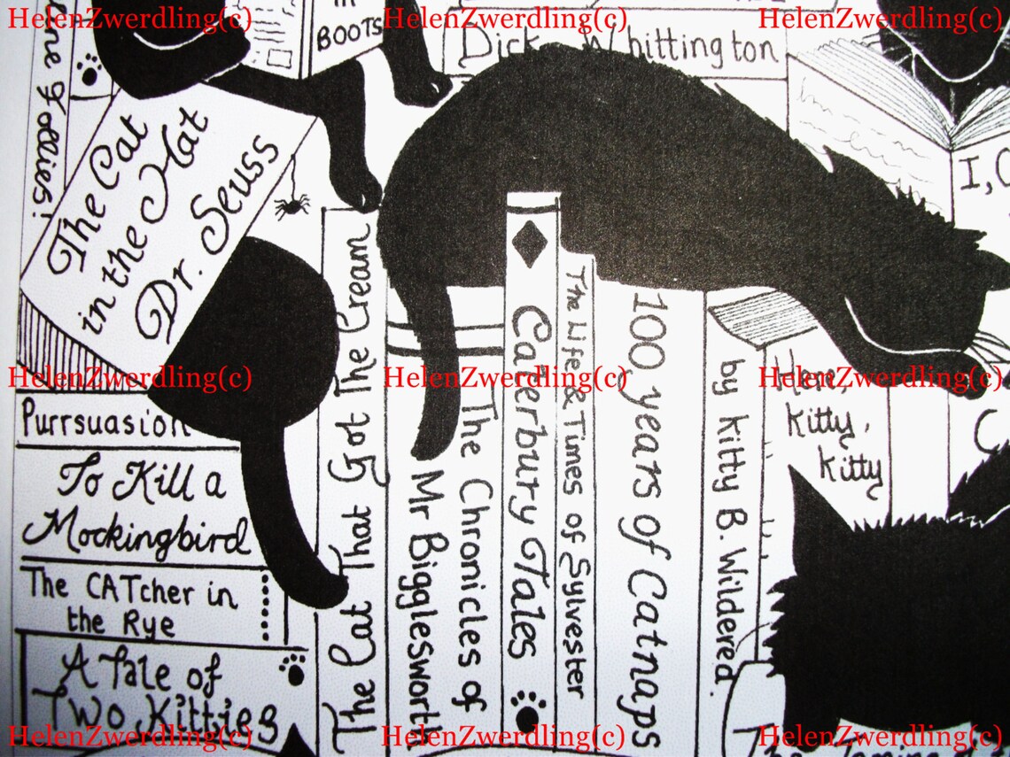 Cat Library A High Quality framed print of an original | Etsy