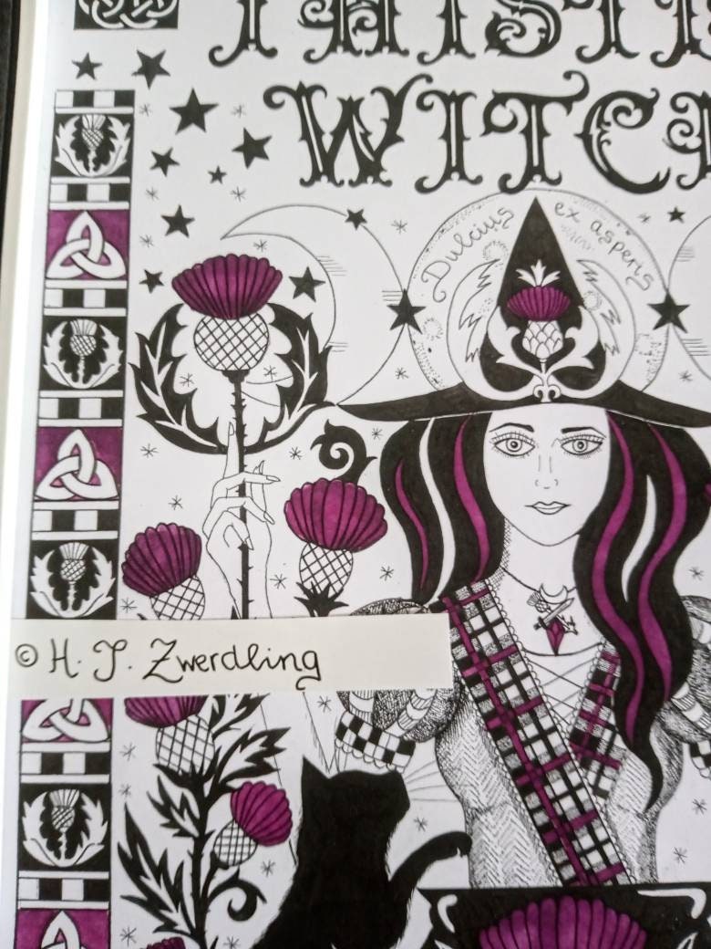 Scottish Thistle Witch ~ a High Quality, Framed A4 Signed Print of an ...