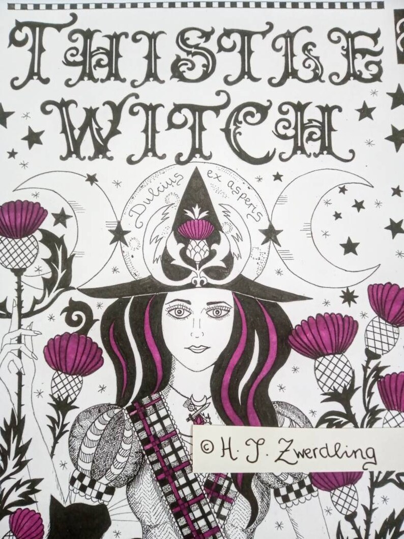 Scottish Thistle Witch ~ a High Quality, Framed A4 Signed Print of an ...
