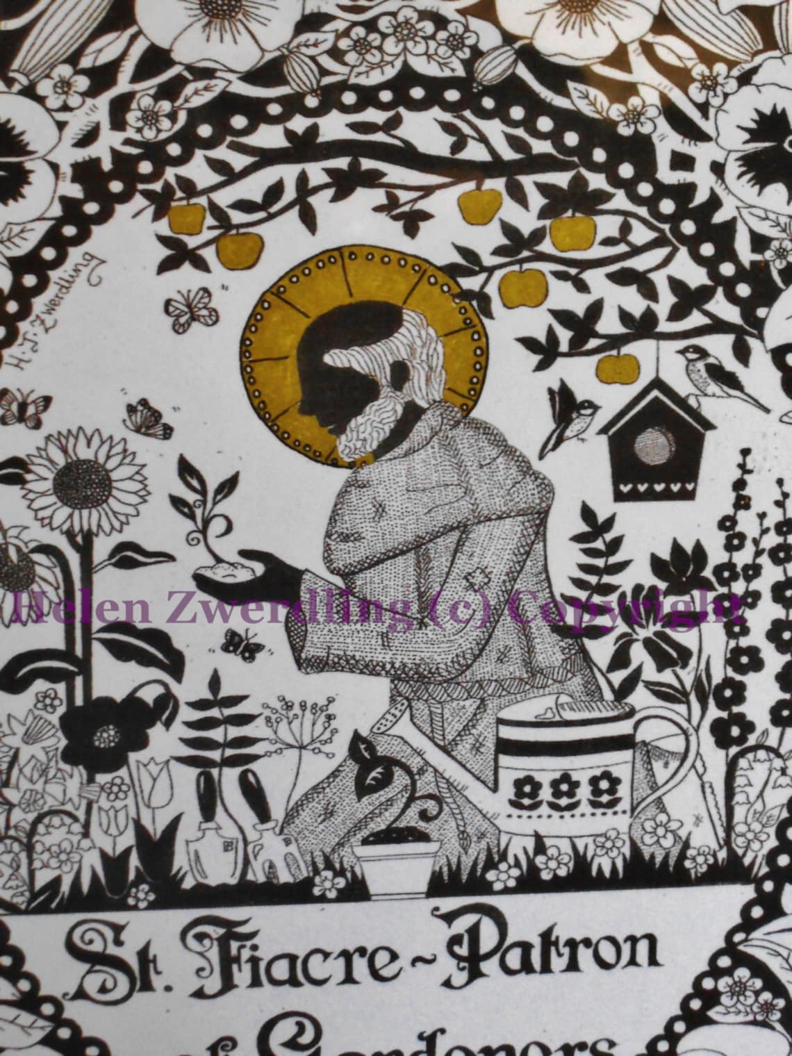 St. Fiacre ~ Patron Saint of Gardeners. A High Quality, Framed Print of ...