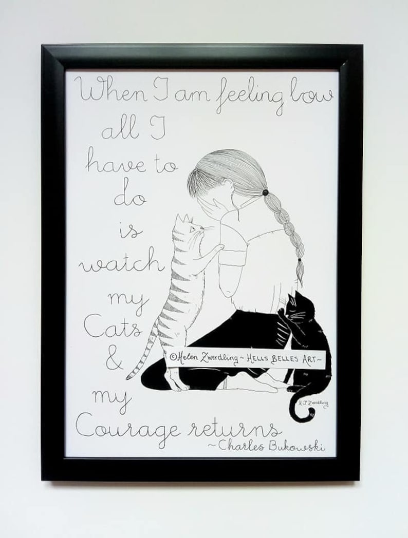 Charles Bukowski Quote Cats & Courage A High Quality Framed - Etsy