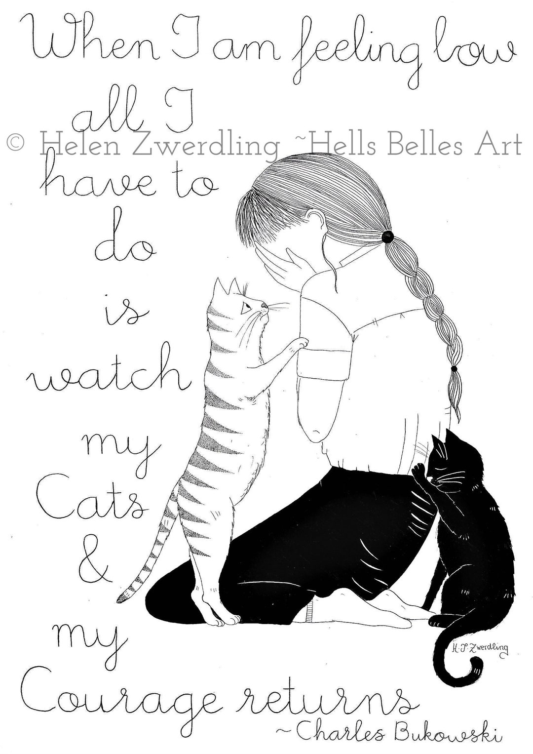 Charles Bukowski Quote Cats & Courage ~ A High Quality Framed A4 Signed ...