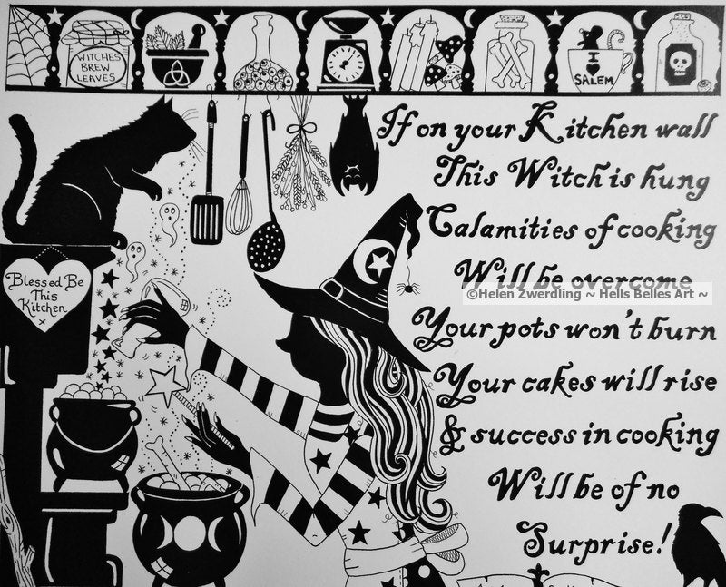 Kitchen Witch ~ Lucky Witch Cooking Spell ~ A High Quality, Framed A4 ...