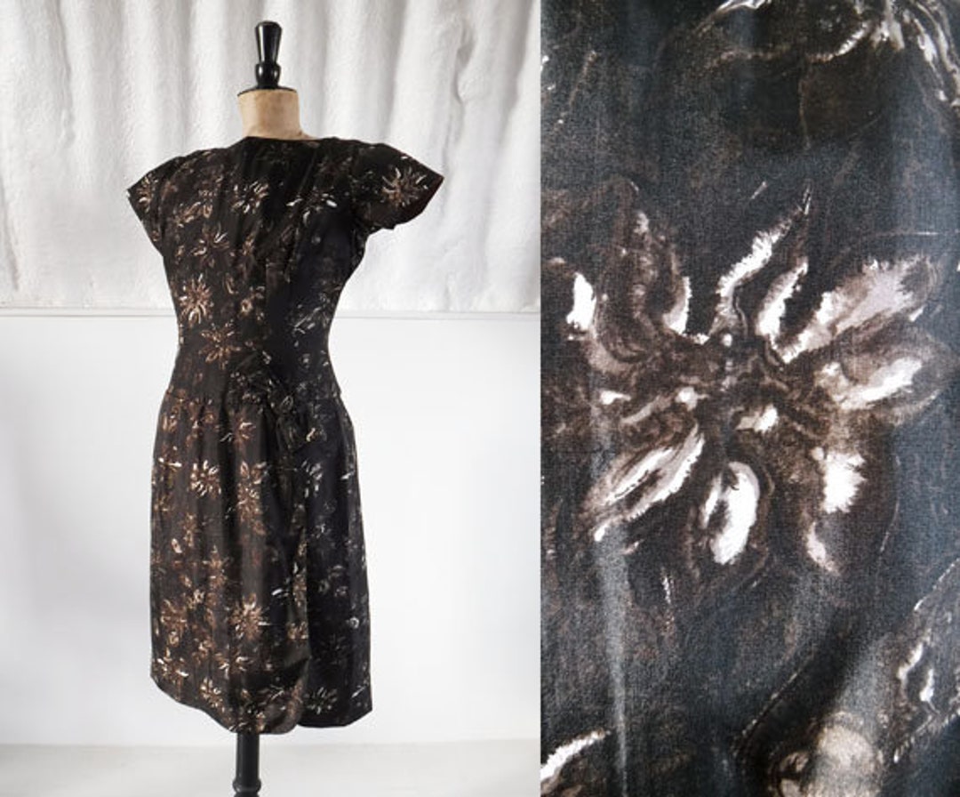 SIZE 12-14 / 1960s ‘peggy Page London’ Silk Floral Shift Dress With ...