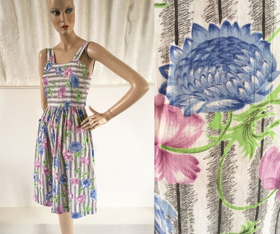 SIZE 8 / 1940s ‘Speedwell’ Floral Print Cotton Sun Dr… - Gem