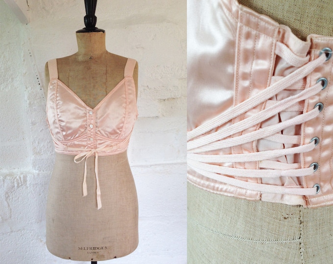 1920s Flapper Pale Peach Satin Symington Side Lacer Bra / 20s Brassiere ...