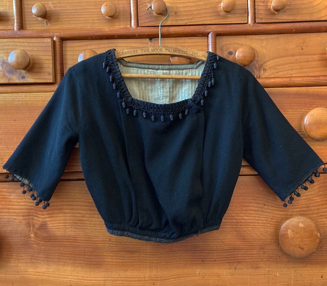 SIZE 6-8 / Victorian-edwardian Black Handstitched Blouse With Cord ...