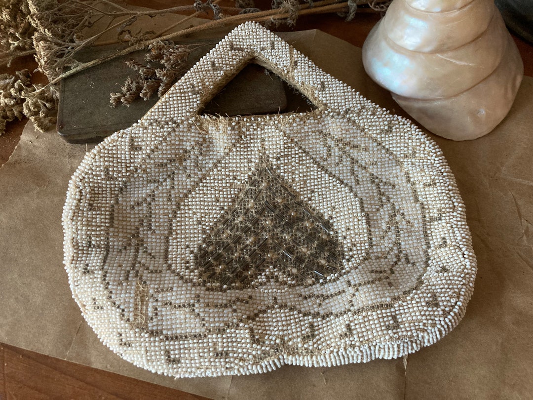 1920s-30s Art Deco White & Silver Glass Flapper Beaded Bag - Etsy
