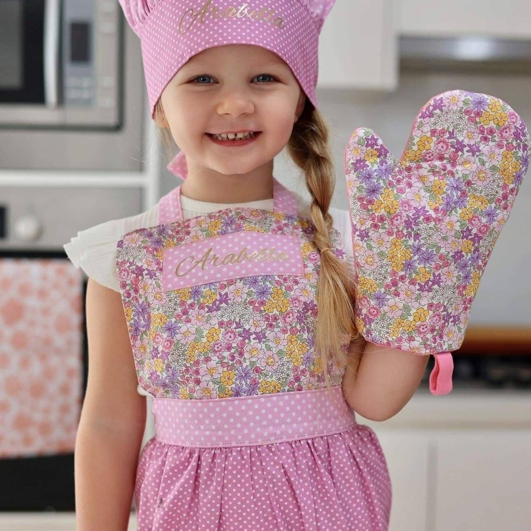 Kids Cooking Set | Floral Apron | Personalised Kids Baking Set | Apron ...