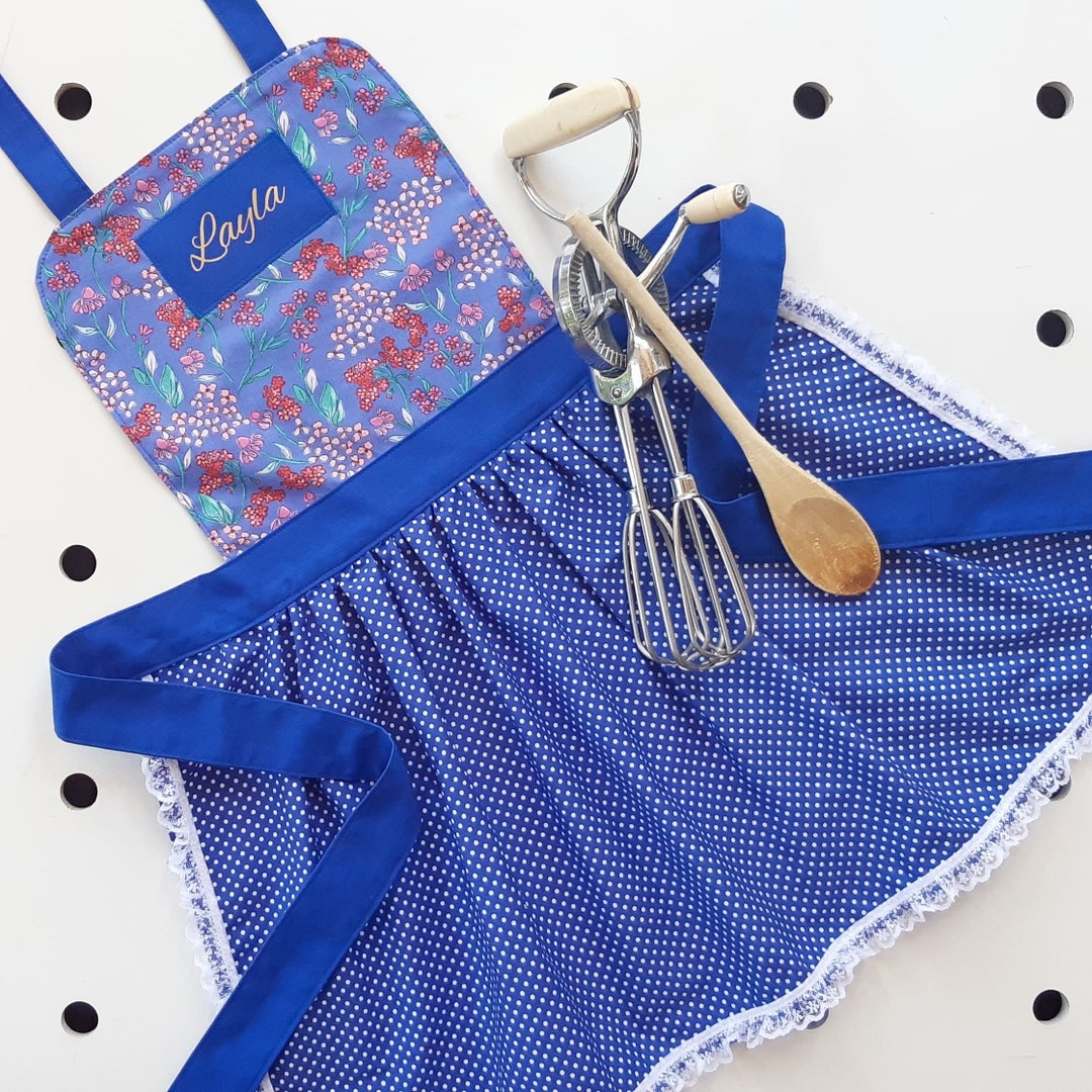 Cobalt Blue Apron Kids Apron Children's Apron Floral Apron Girl Apron ...