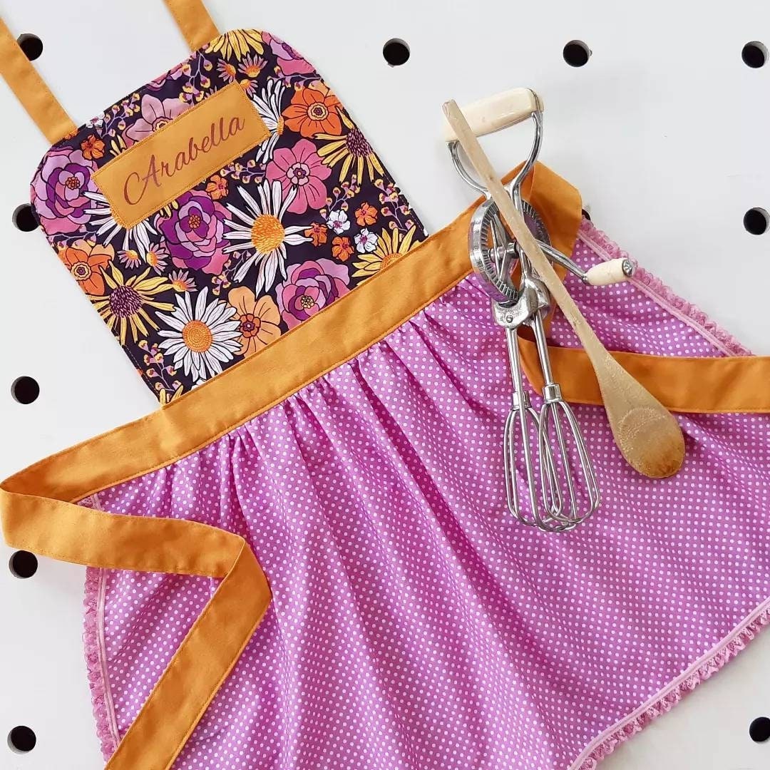 Retro Apron Kids Apron Child Apron Retro Floral Apron Girls Apron ...