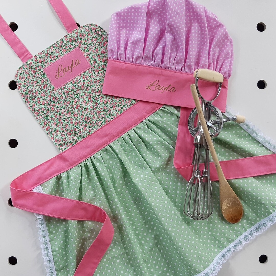 Floral Apron Set Kids Apron Kids Apron and Hat Kids Apron Set Apron ...