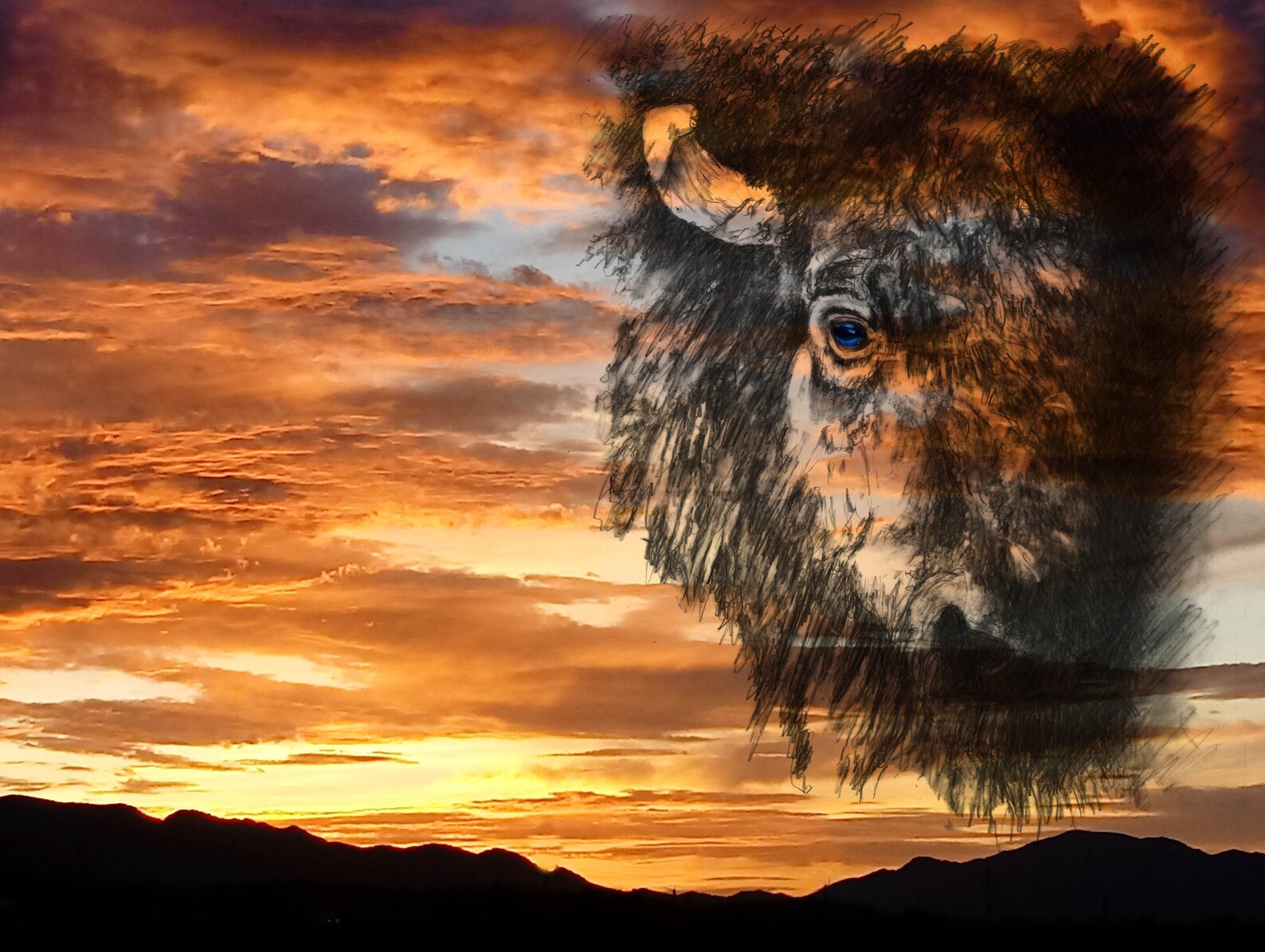 Bison Buffalo Native American Spirit Animal Wildlife Pencil Drawing on ...