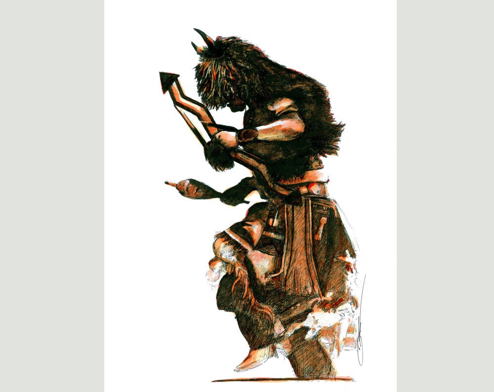 LIGHTNING DANCER Native American Indian Ceremony Ritual Painting Pencil ...