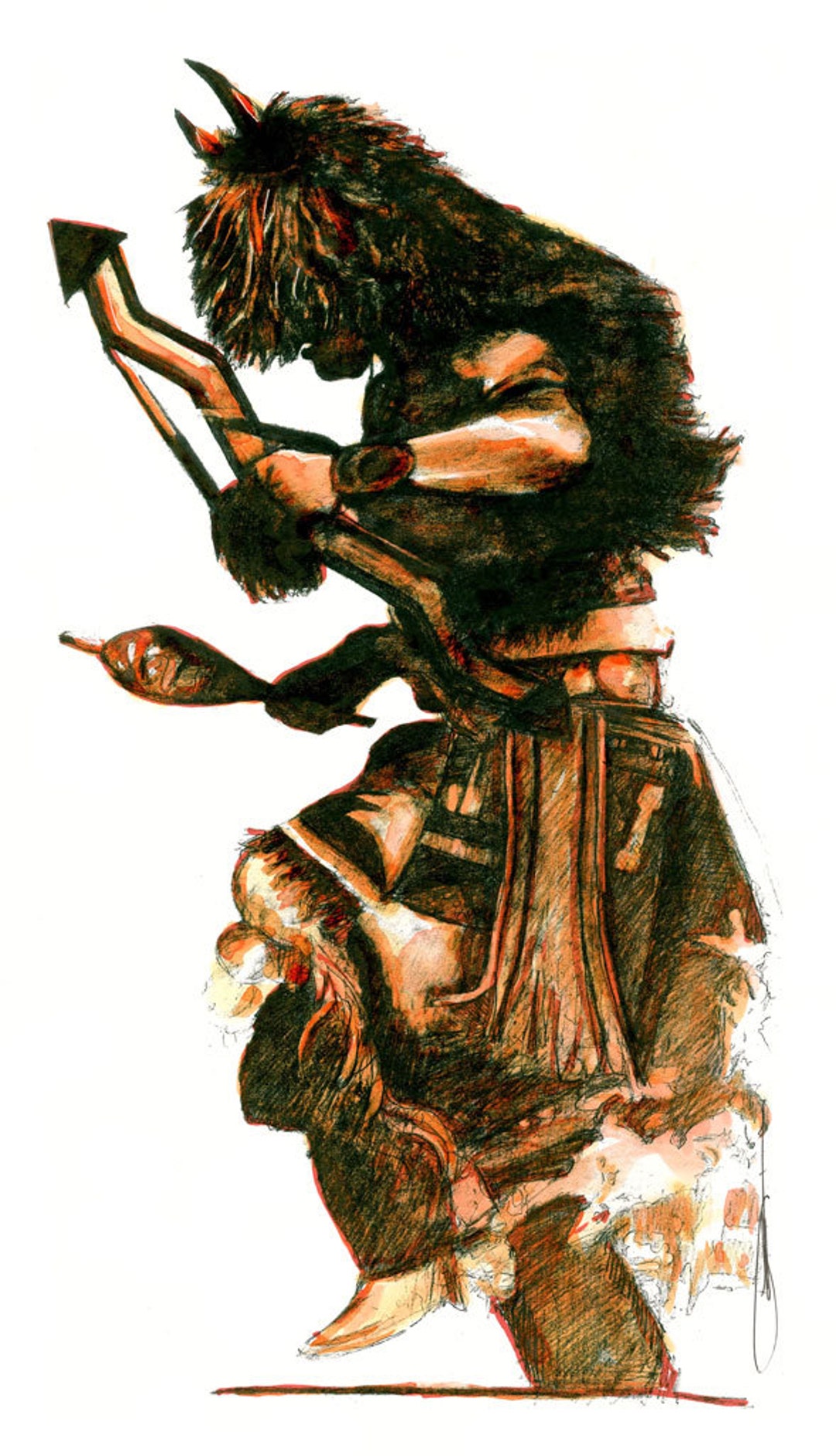 LIGHTNING DANCER Native American Indian Ceremony Ritual Painting Pencil ...