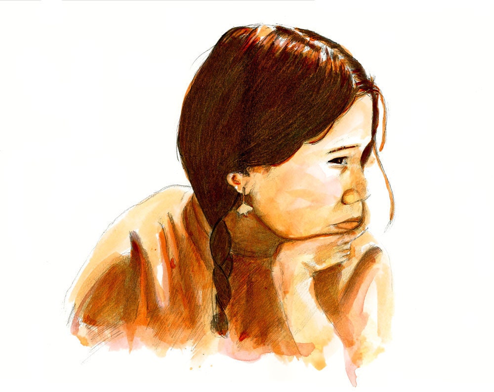 THINKING BEAR Native American Indian Pueblo Child Drawing Prints Cards ...