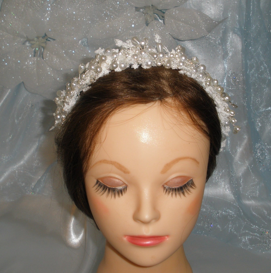 Snow Princess Bride Headband, Bridal Crown, Bride Hair Piece, Bride ...
