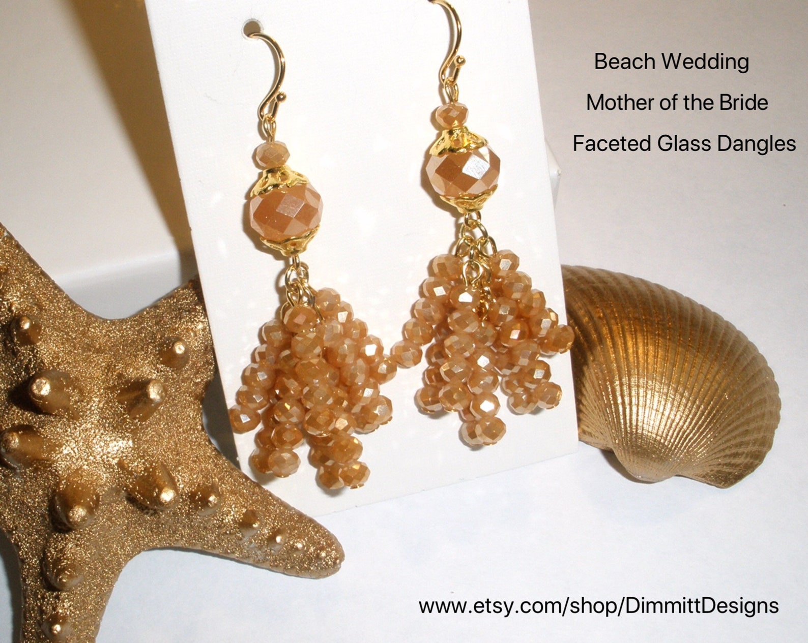 Champagne Gold Dangle Earrings Mother of the Bride Jewelry | Etsy