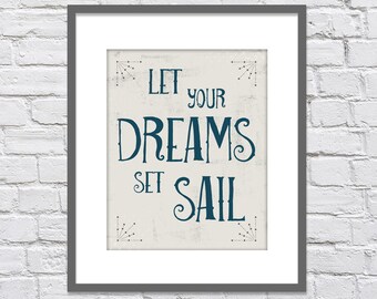 Let Your Dreams Set Sail / Chevron Nautical Set of 2 prints/ | Etsy