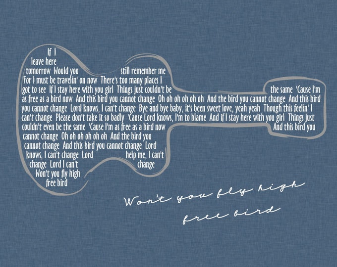 Lynyrd Skynyrd Free Bird Lyrics / Guitar/ Dark Blue Linen Background ...
