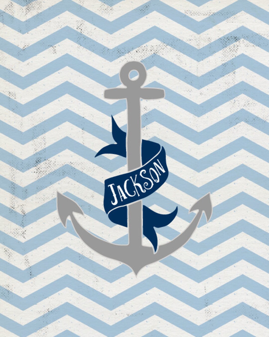 Personalized Chevron Nautical Anchor Vintage Print/ Baby Name/ Nautical ...