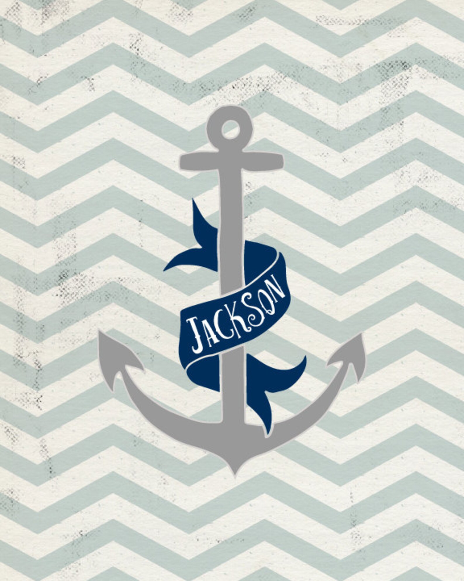Personalized Chevron Nautical Anchor Vintage Print/ Baby Name/ - Etsy