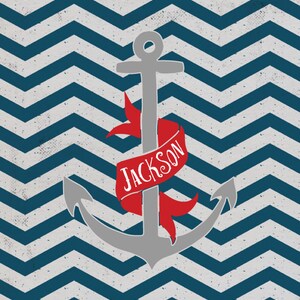 Personalized Chevron Nautical Anchor Vintage Print/ Baby Name/ Nautical ...