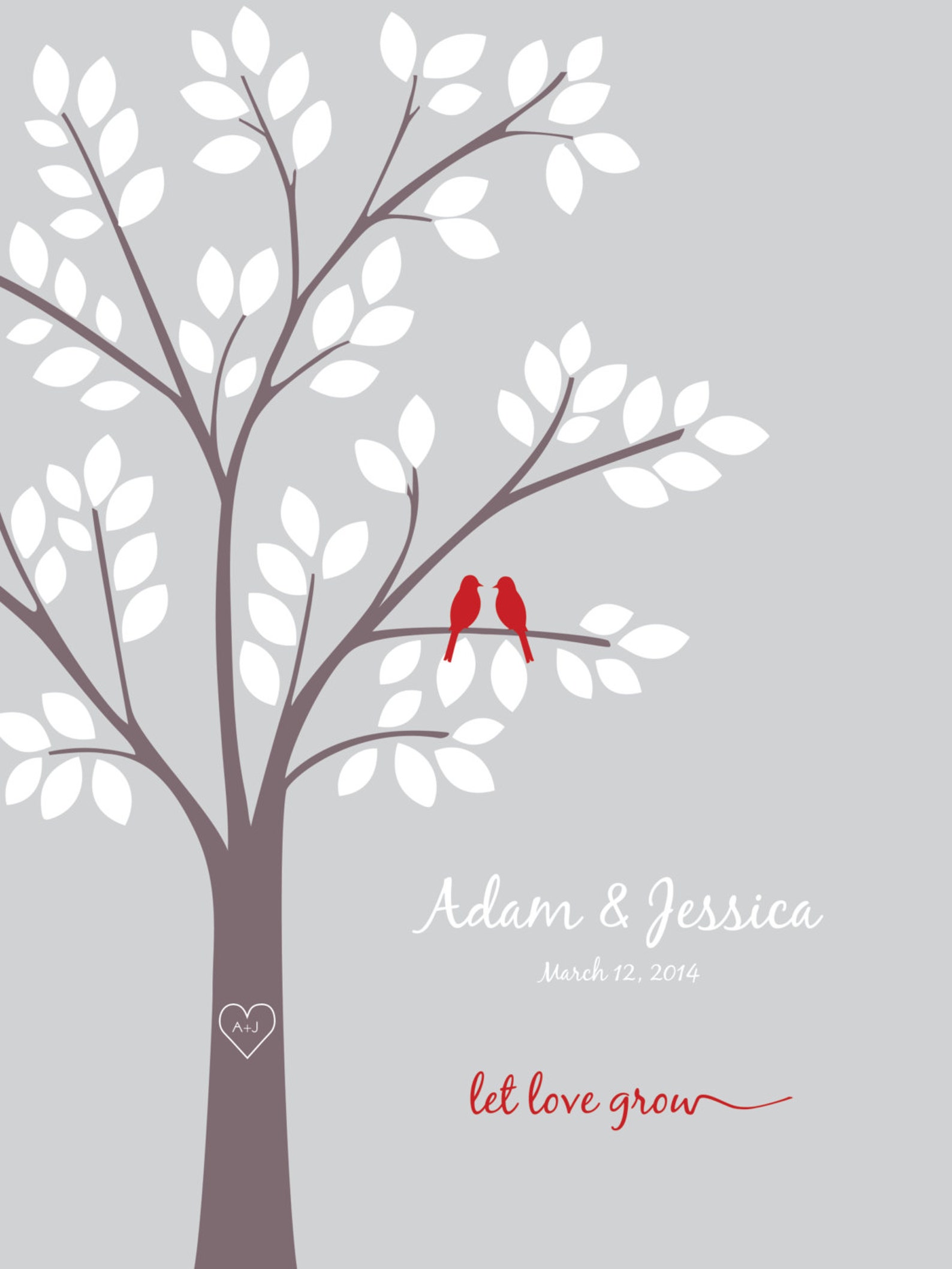 Let Love Grow, Anniversary Gift Tree/wedding Gift Tree/two Birds - 8x10 ...