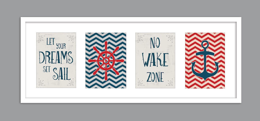 Set of 4 - 5x7 Nautical Chevron Vintage Prints/ Nautical Nursery ...